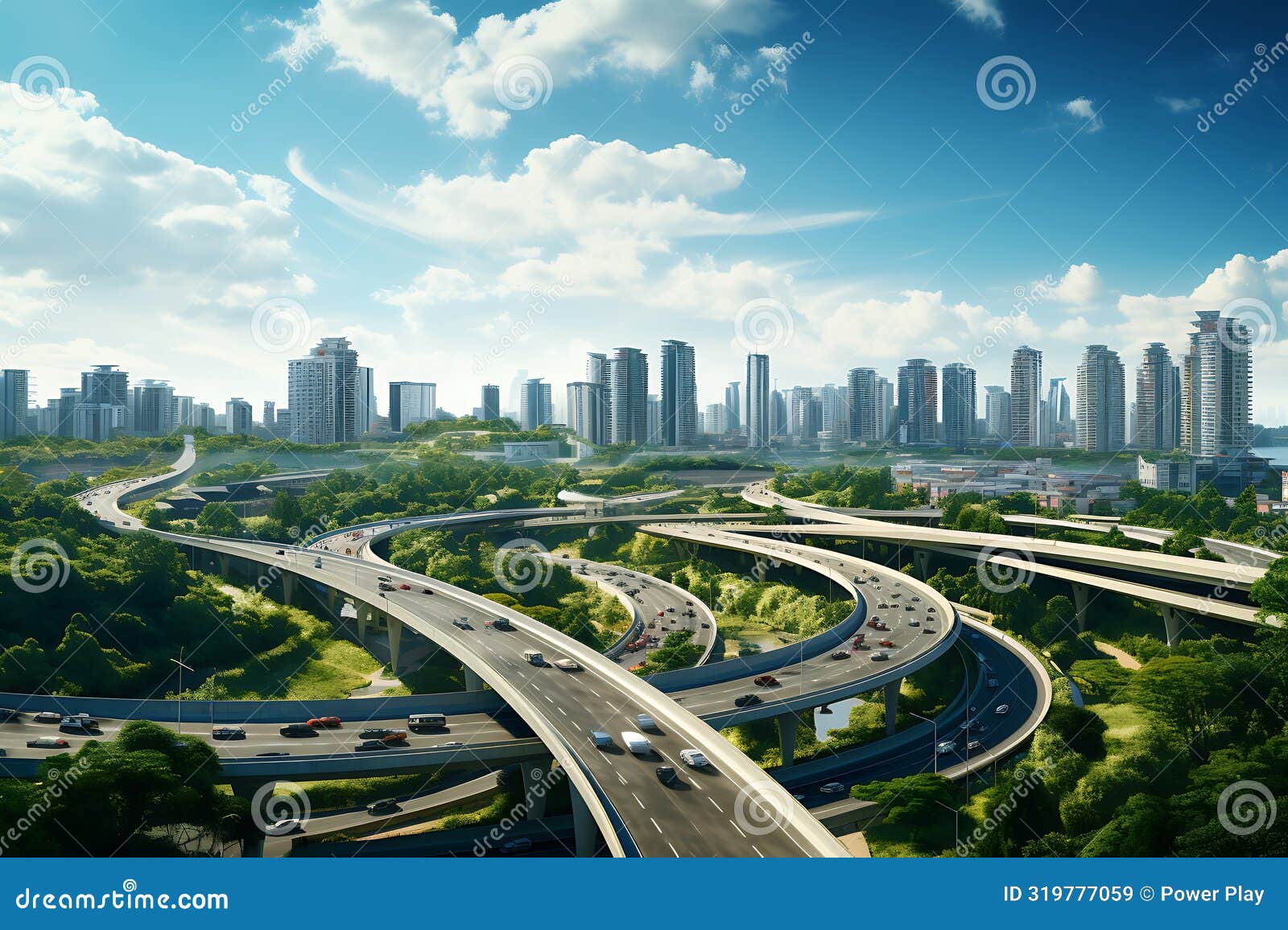 Aerial View of Highway Junction with Traffic Stock Illustration ...