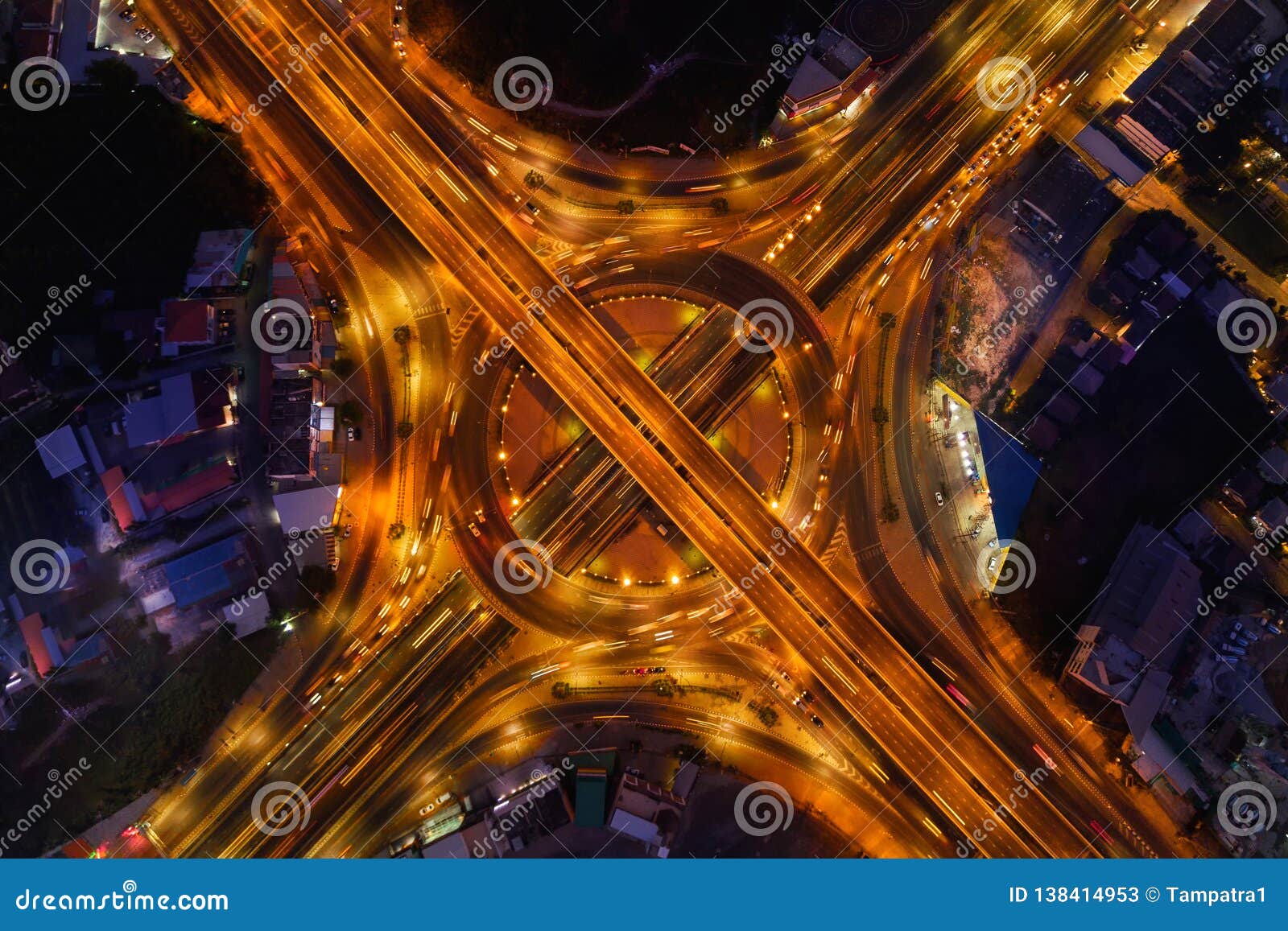 Aerial View of Highway Junctions with Roundabout. Bridge Roads Shape ...