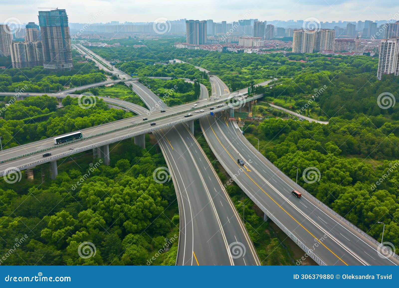 Aerial View of Highway and Overpass in City Stock Photo - Image of ...