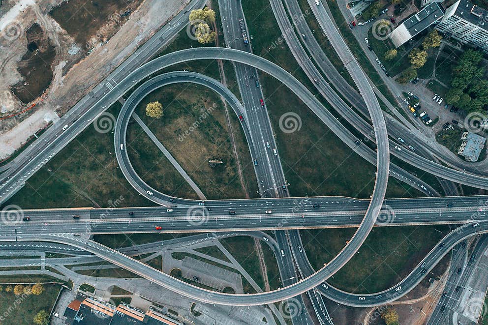 Aerial View of Highway and Overpass Intersection Stock Image - Image of ...