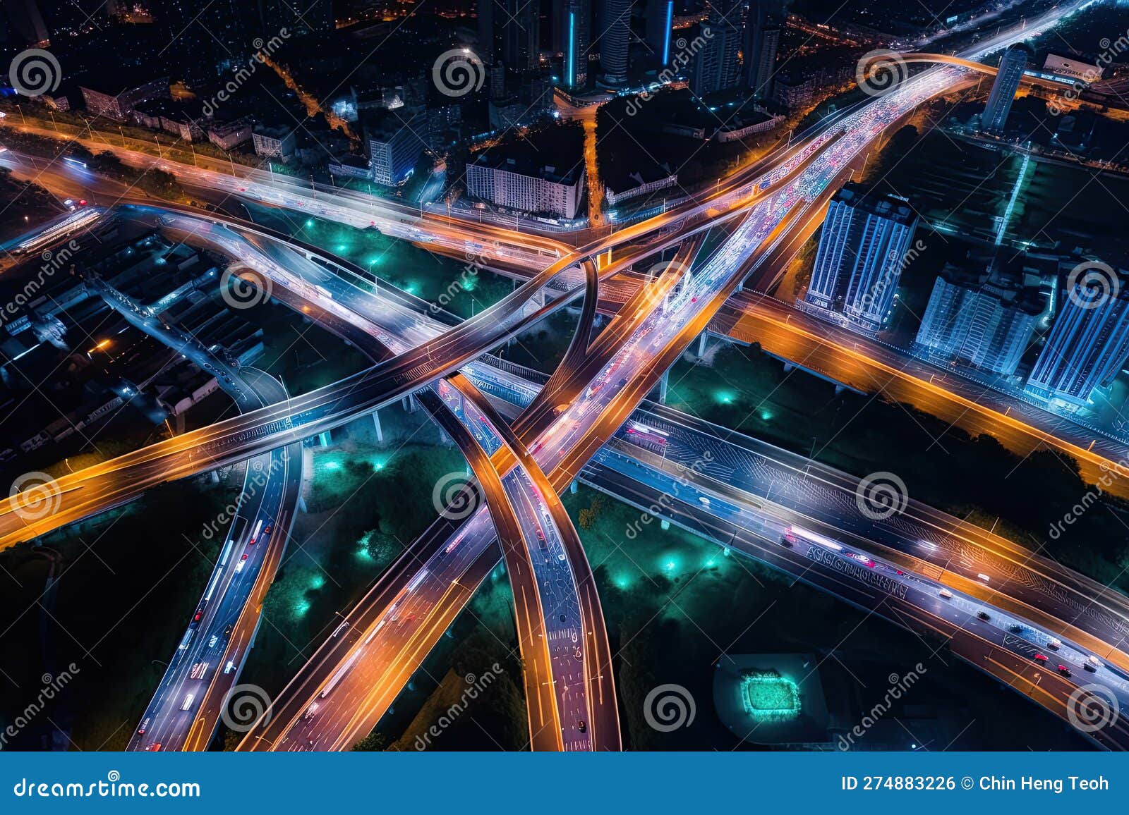 Aerial View of Highway Overpass at Night, Generative AI Stock ...