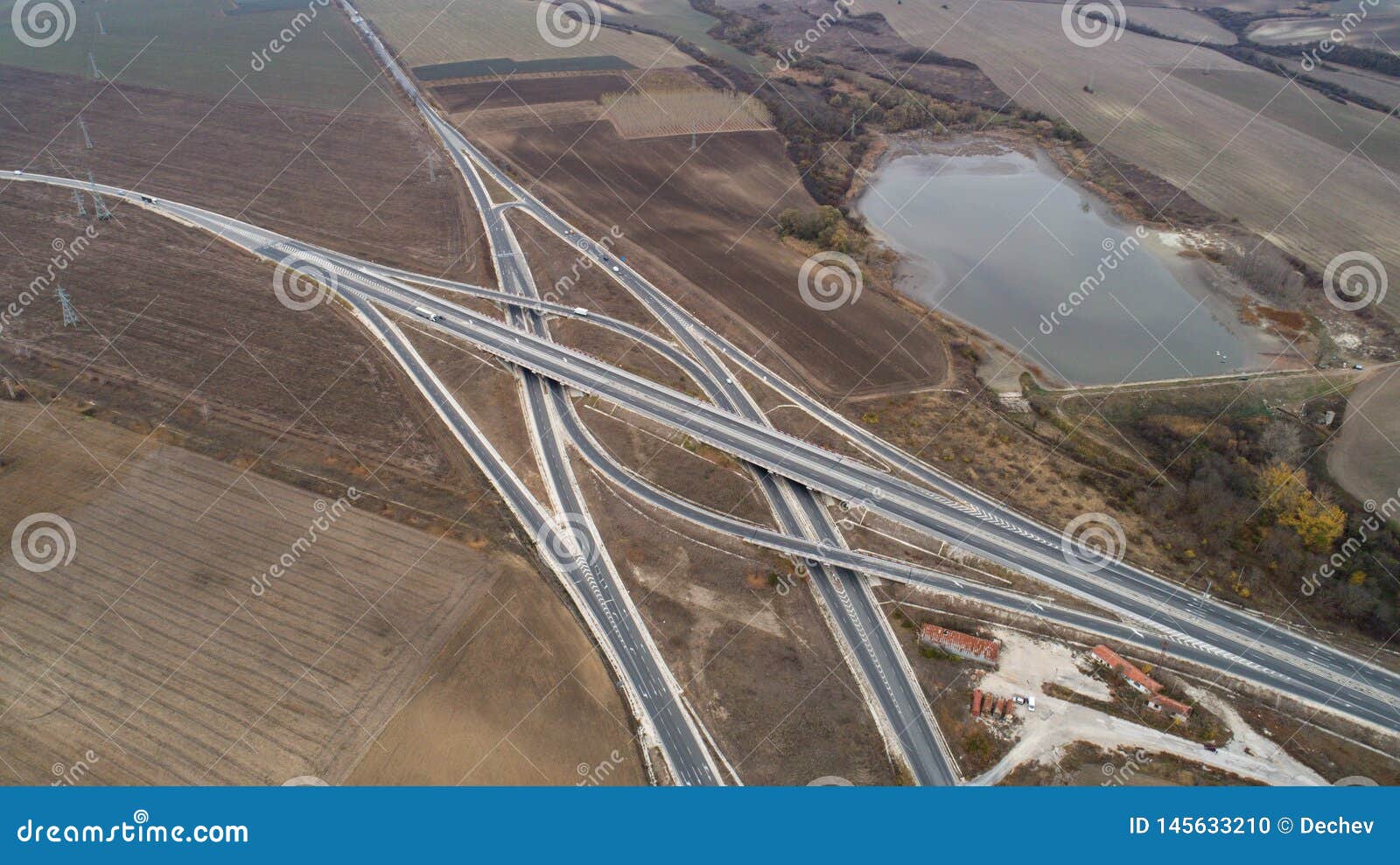 Aerial View of Highway and Overpass. Road Junction, Highway ...