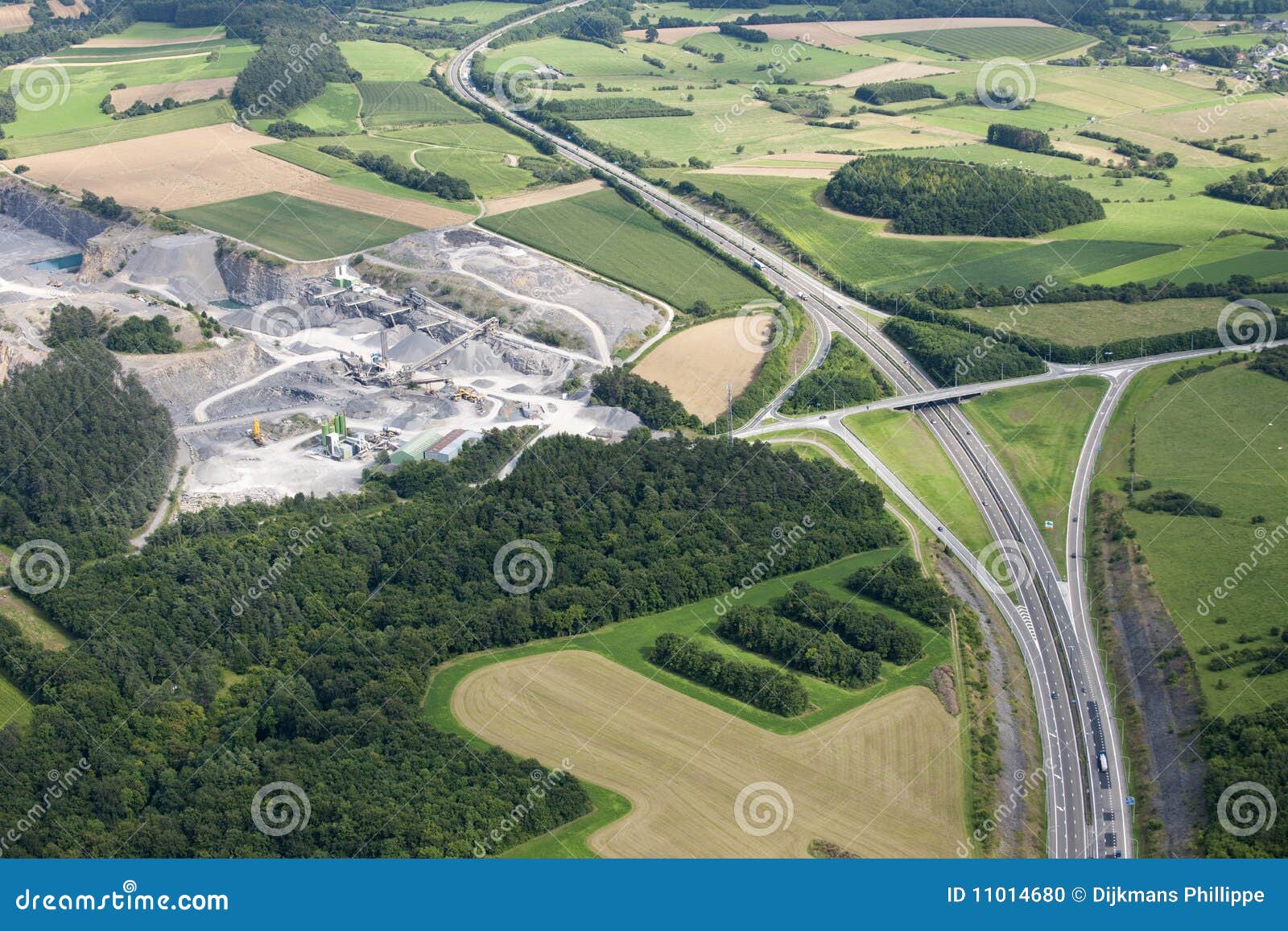 Aerial View : Highway and a Quarry in Countryside Stock Photo - Image ...