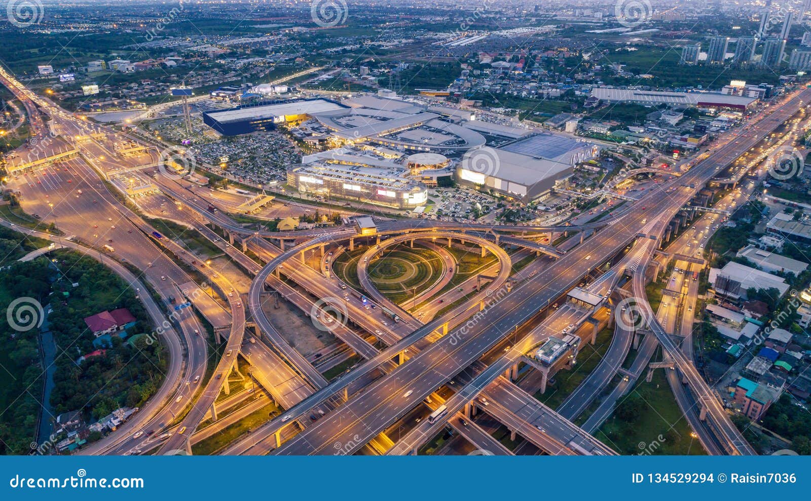 Aerial View Highway Road Intersection at Dusk for Transportation ...