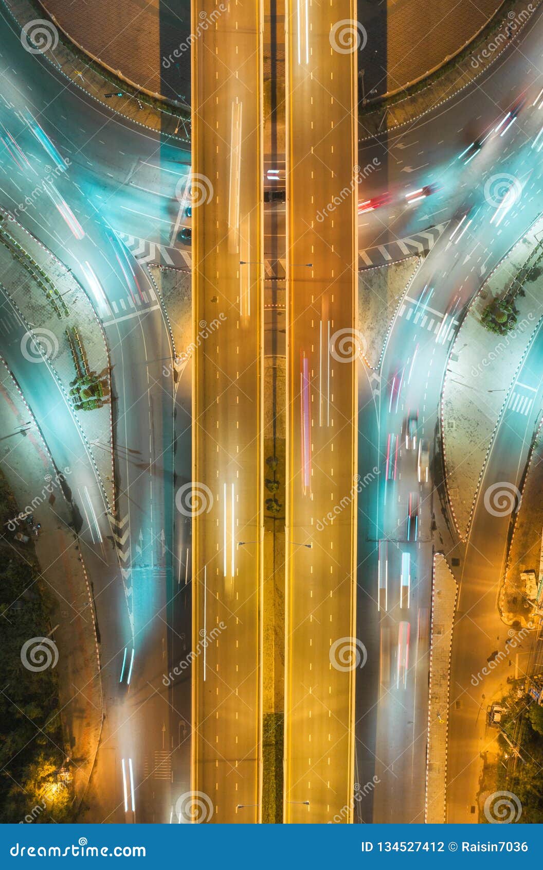 Aerial View Highway Road Intersection at Night for Transportation ...