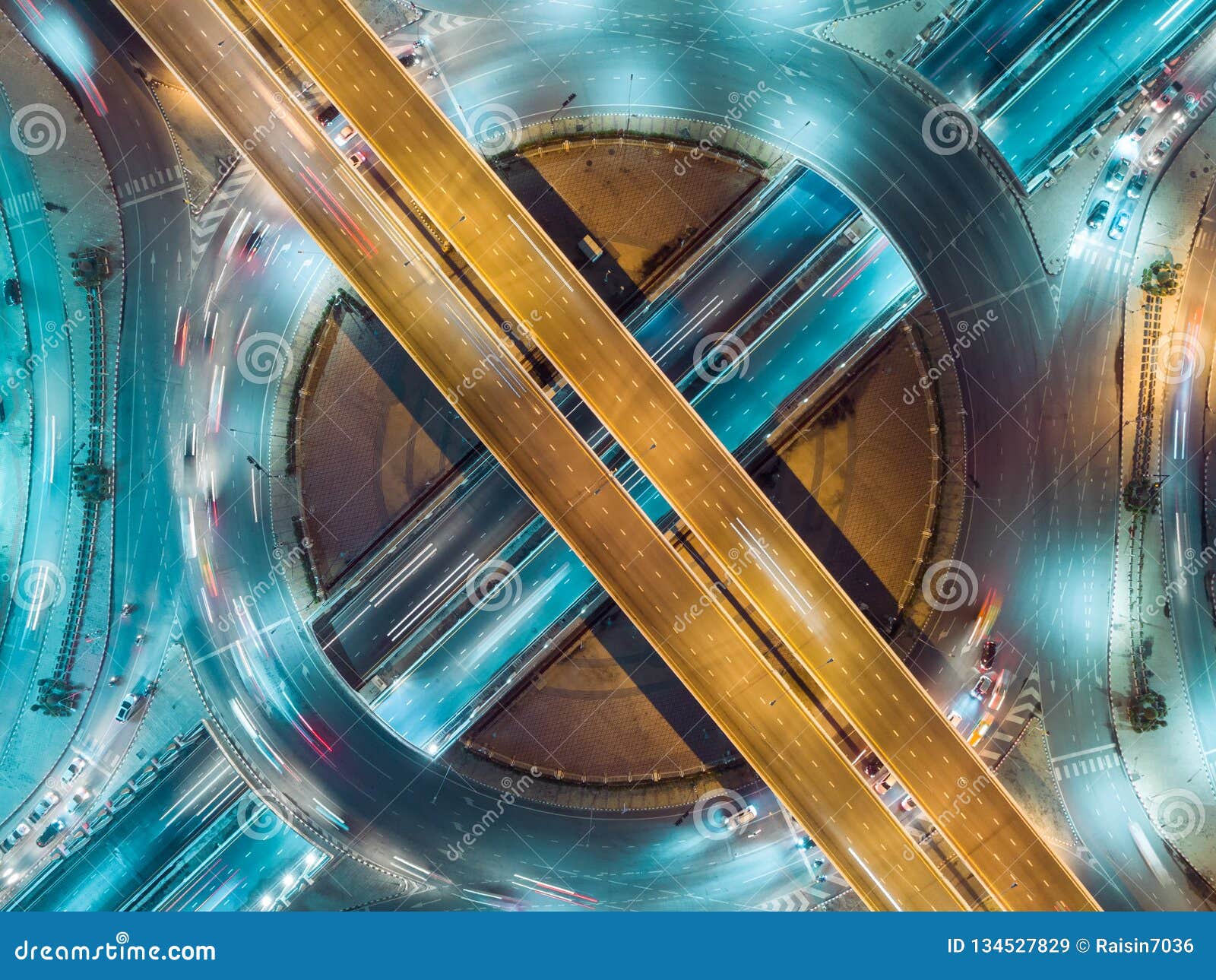 Aerial View Highway Road Intersection at Night for Transportation ...