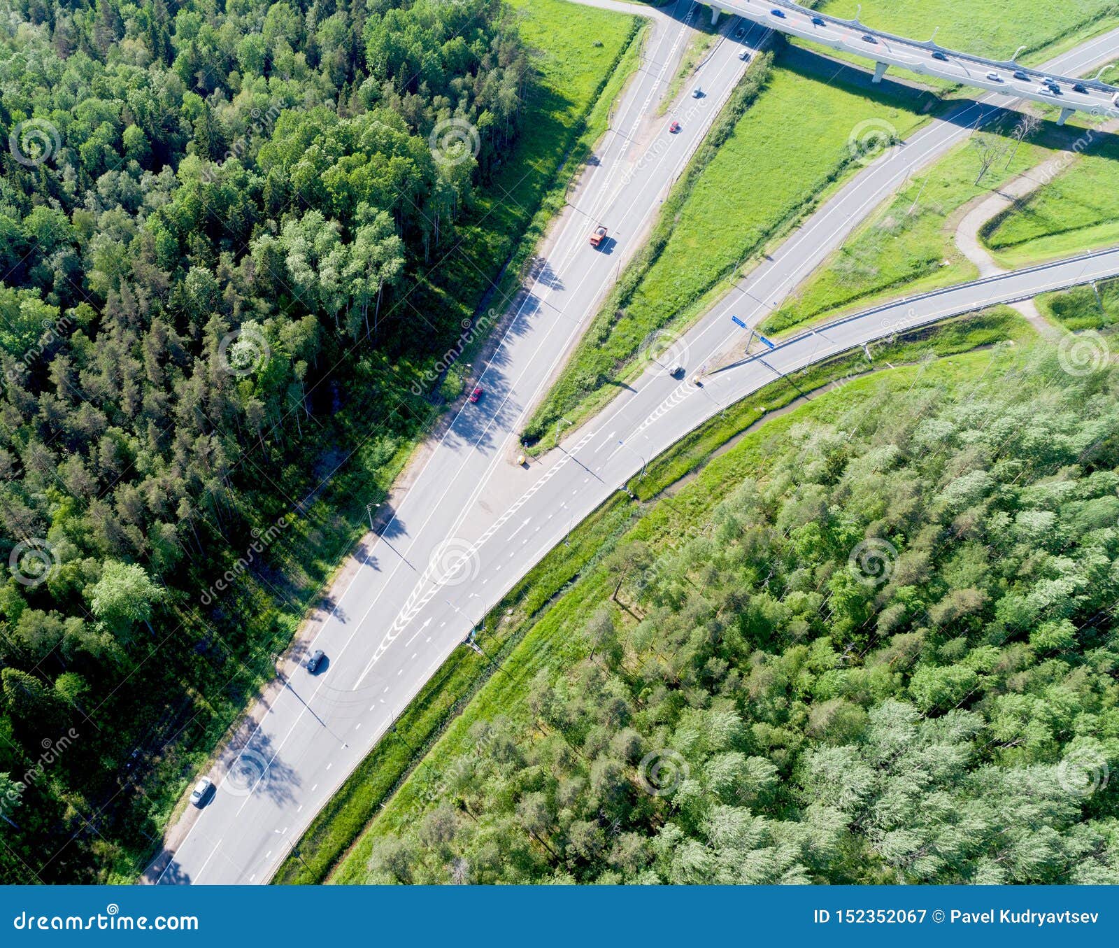 Aerial view of highway. stock image. Image of aerial - 152352067