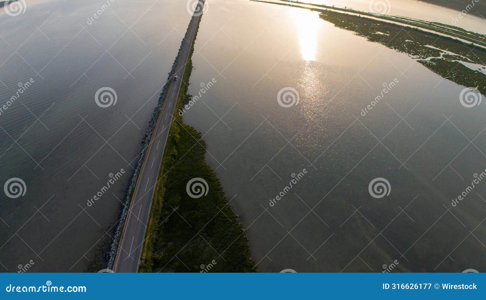 Aerial View of a Highway by Water and Grass Stock Image - Image of ...