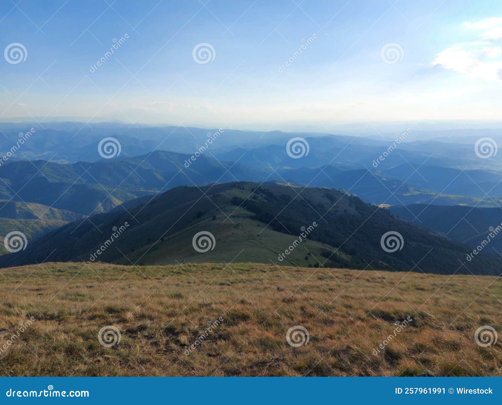 Aerial View of Hills Under a Misty Blue Sky Stock Image - Image of mist ...