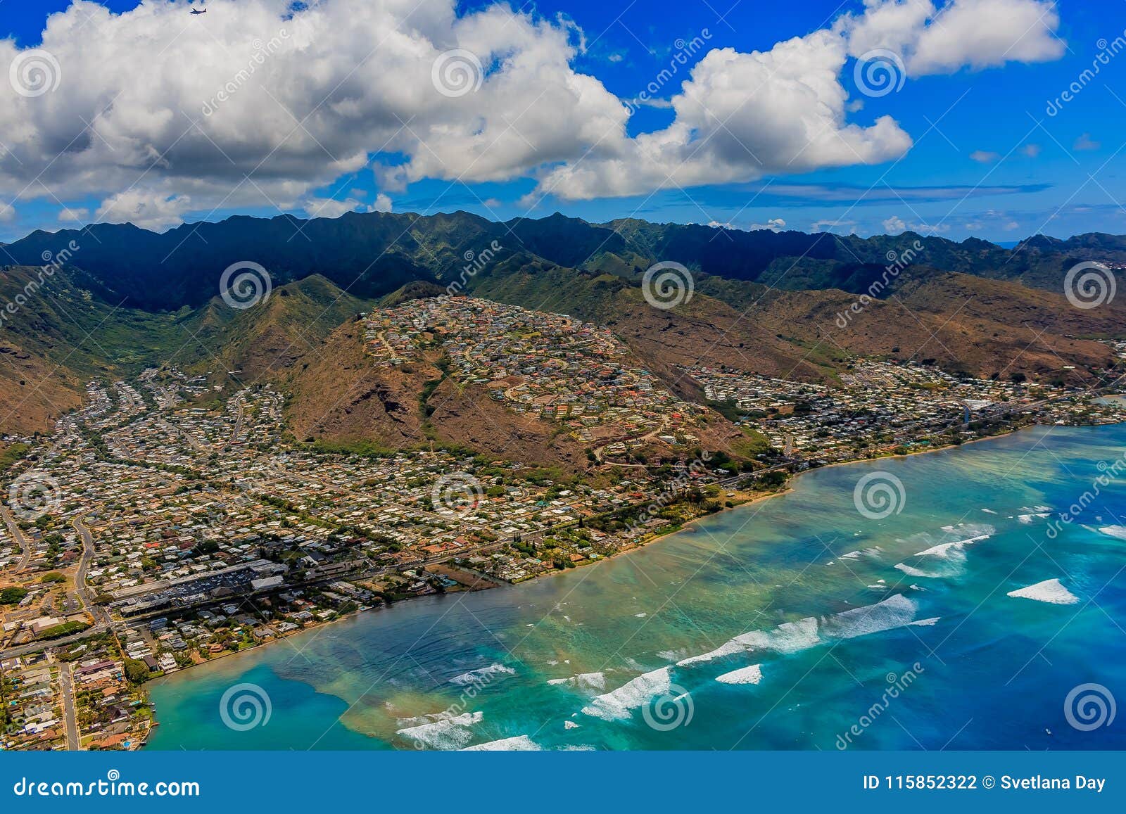 Aerial View Honolulu Coastline in Hawaii from a Helicopter Stock Photo ...