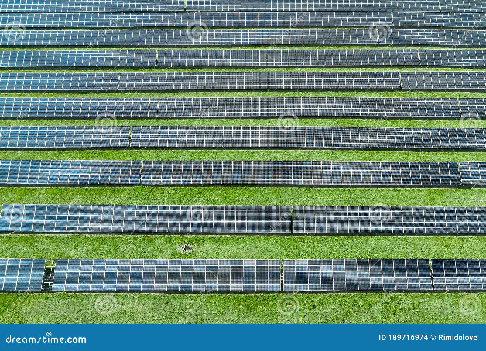 Aerial View of Horizontal Solar Panel in the Field with Green Grass ...