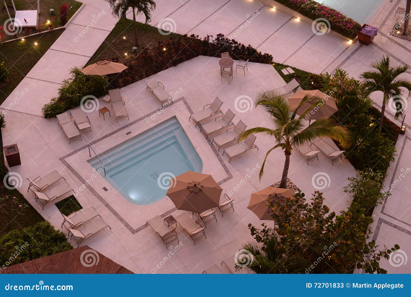 Aerial view of hotel pool stock image. Image of night - 72701833