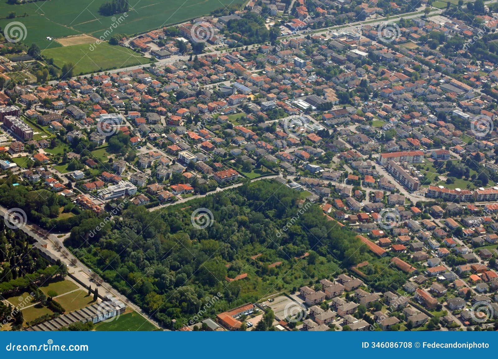 Aerial View of House Roofs in a Plain Seen from an Airplane Stock Photo ...