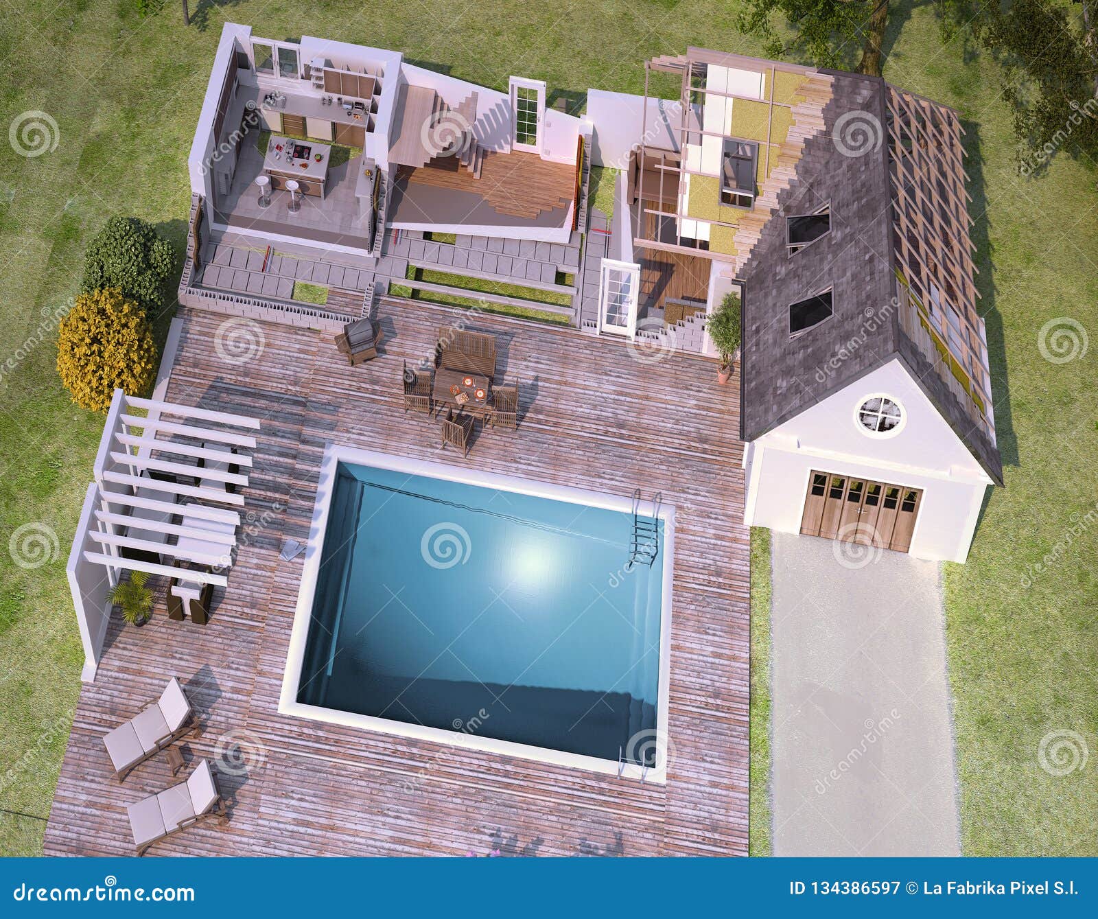 Aerial View of House Under Construction Stock Illustration ...
