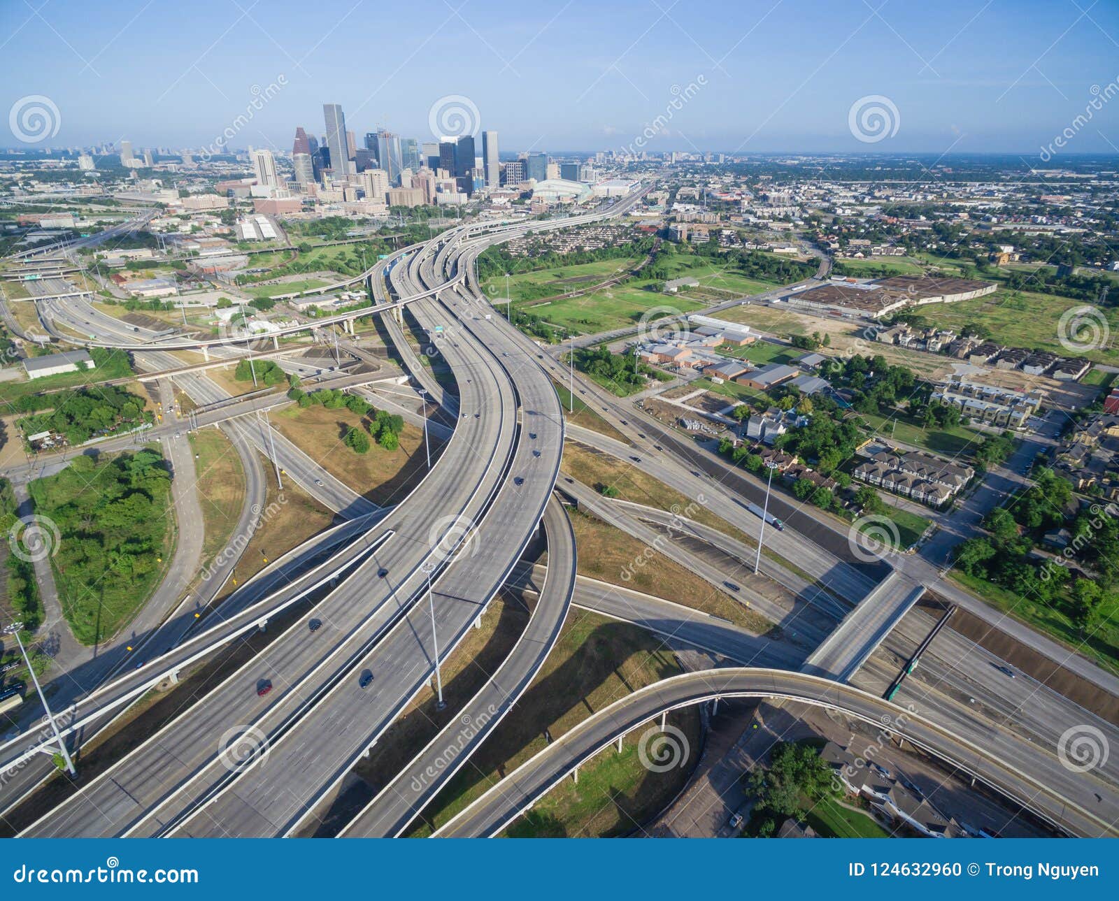 Top View Houston Downtown and Interstate 69 Highway Stock Photo - Image ...