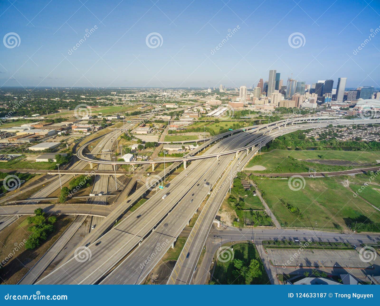 Top View Houston Downtown and Interstate 69 Highway Stock Image - Image ...