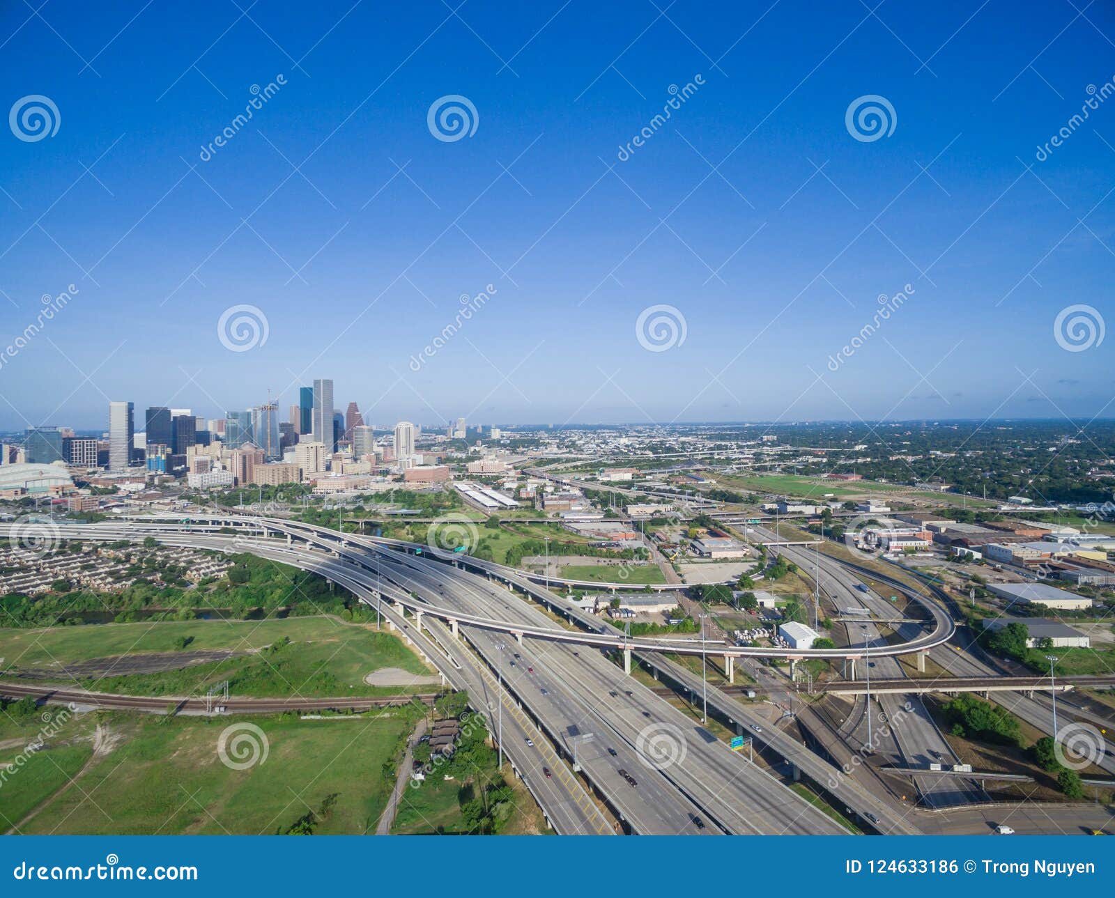 Top View Houston Downtown and Interstate 69 Highway Stock Photo - Image ...