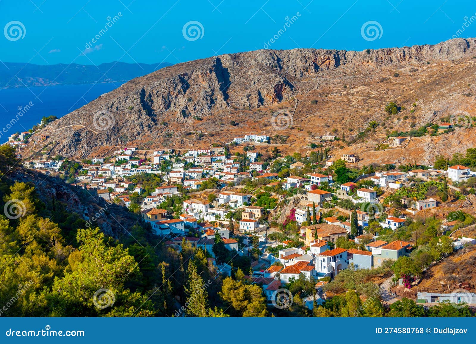 Aerial View of Hydra Town in Greece Stock Photo - Image of panorama ...