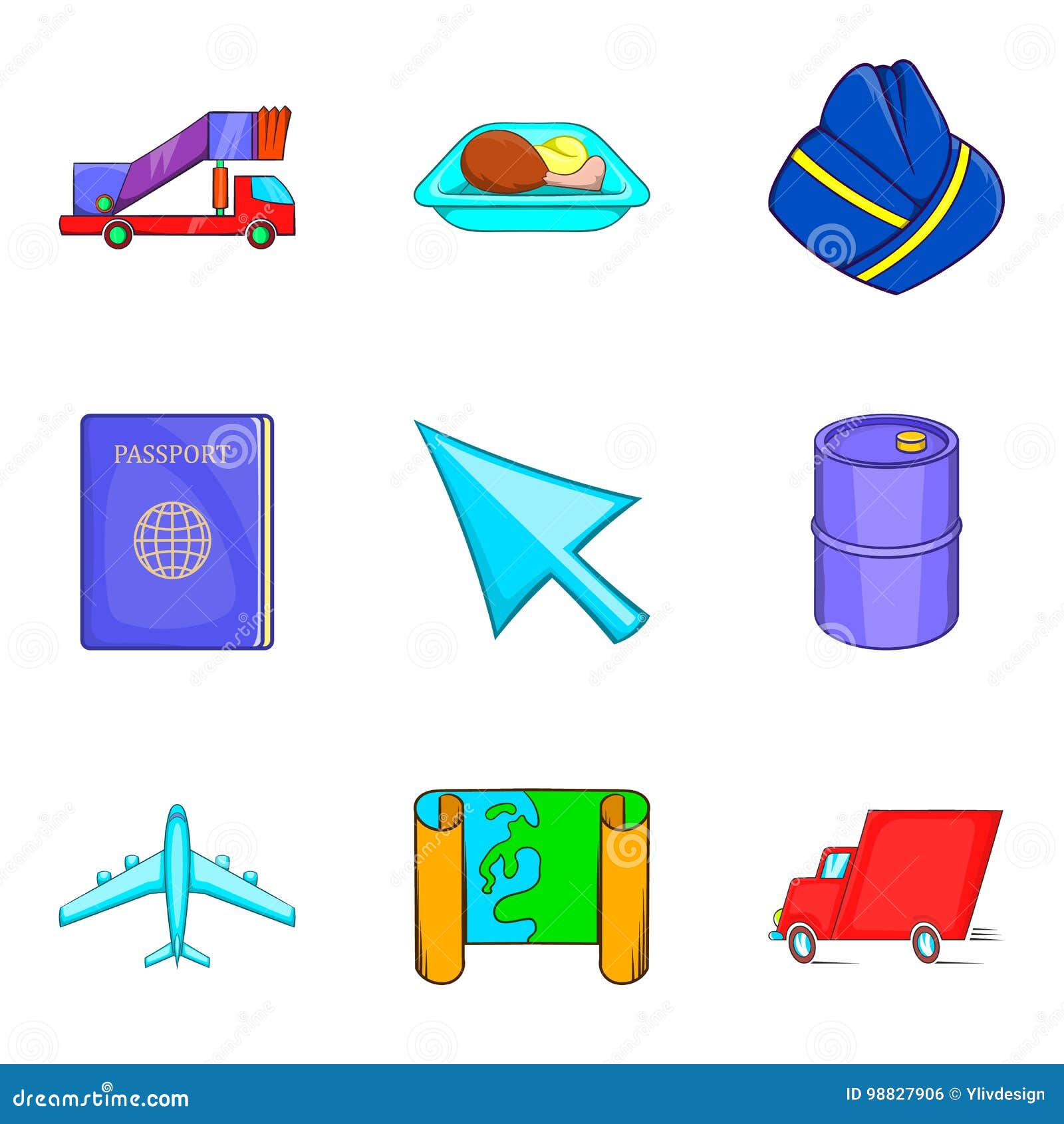 Aerial View Icons Set, Cartoon Style Stock Vector - Illustration of ...
