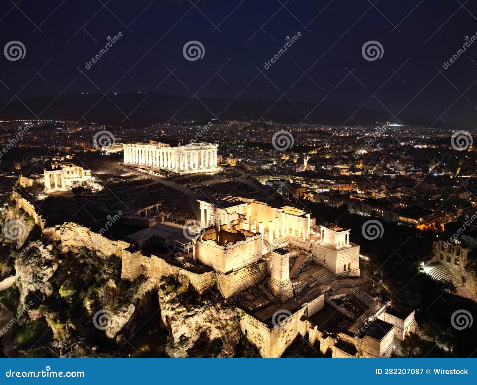 Aerial View of the Illuminated Acropolis of Athens at Night. Greece ...