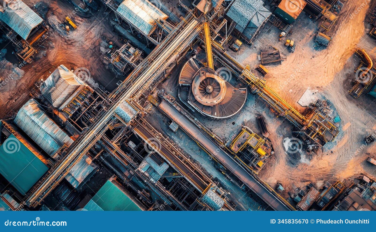 Aerial View of Industrial Complex Featuring Machinery, Structures, and ...