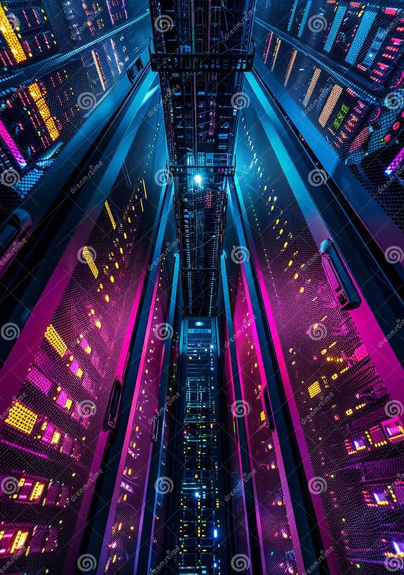 An Aerial View of Interconnected Computers in a Server Room ...