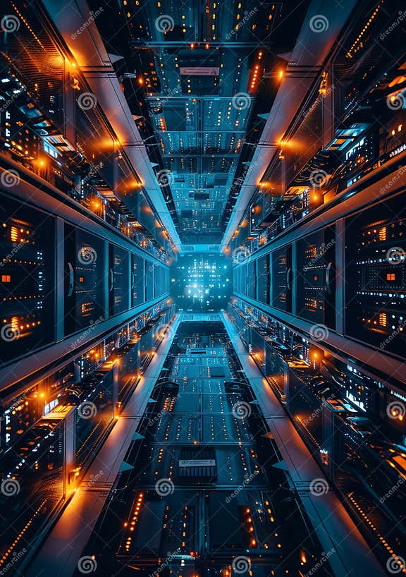 An Aerial View of Interconnected Computers in a Server Room, Symbolizing a Secure and Efficient ...