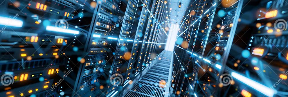 An Aerial View of Interconnected Computers in a Server Room ...