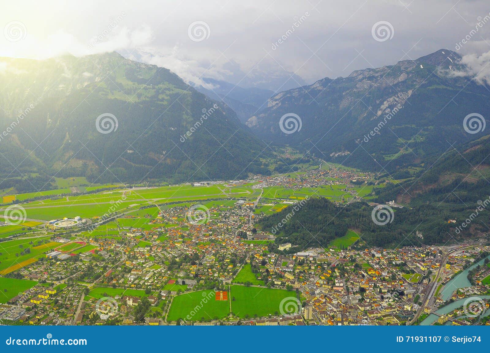 Aerial View of Interlaken in the Valley. Stock Image - Image of ...