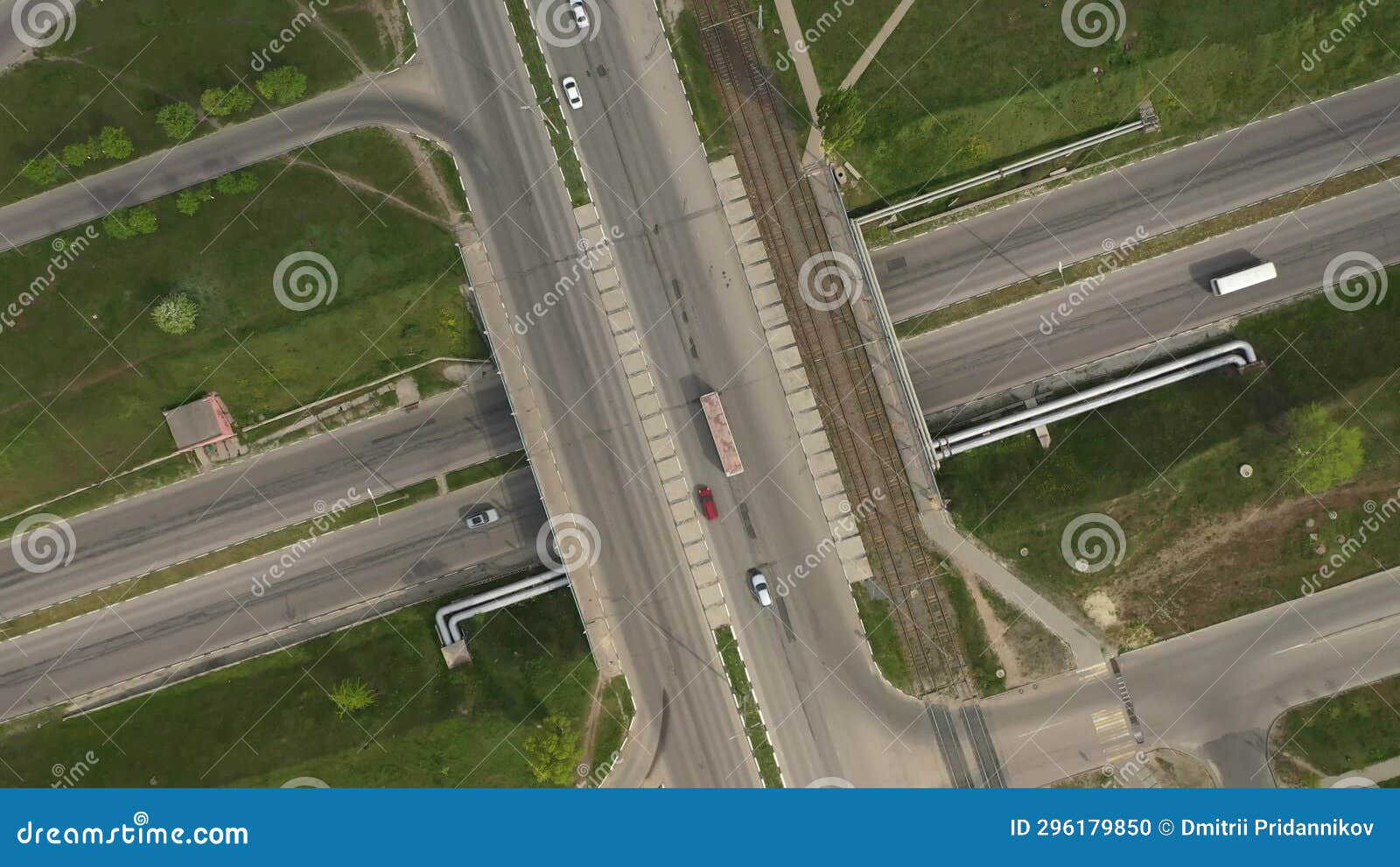 Aerial View of the Intersection with Bridge and Traffic Stock Footage ...