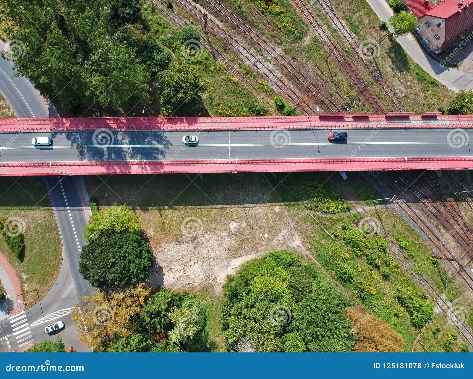 Aerial View on Intersection of Railroad and Car Road. Stock Photo ...