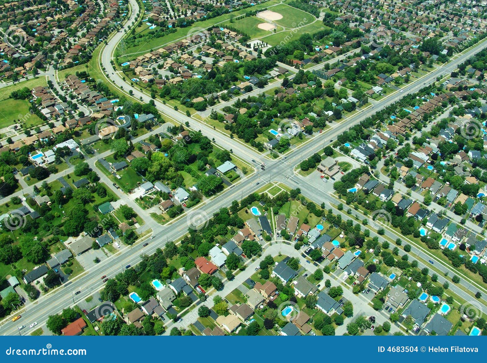 Aerial View of Intersection in Residential Area Stock Photo - Image of ...