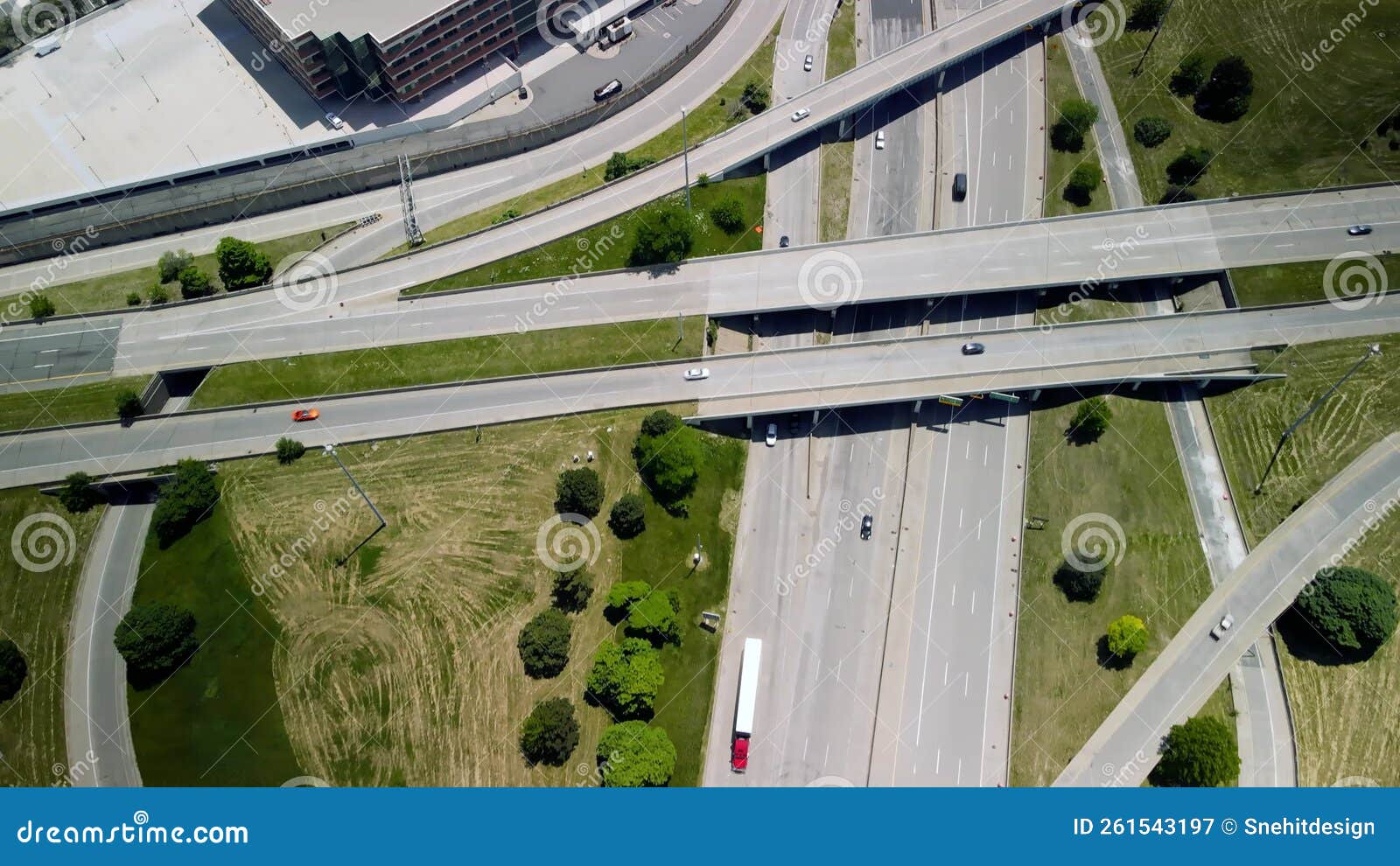 Aerial View of Interstate Highway Intersection in Detroit Stock Video ...