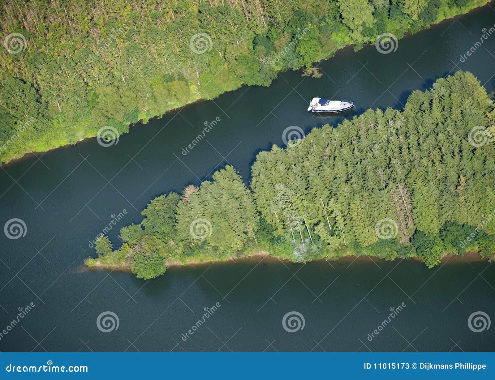 Aerial View : Isolated Boat on a River Stock Image - Image of meuse ...