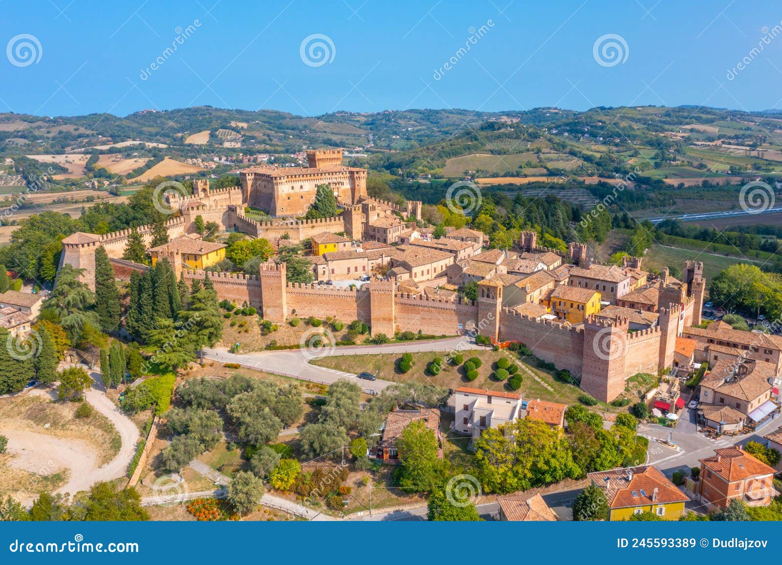 Aerial View of Italian Town Gradara Stock Image - Image of wall, palace ...