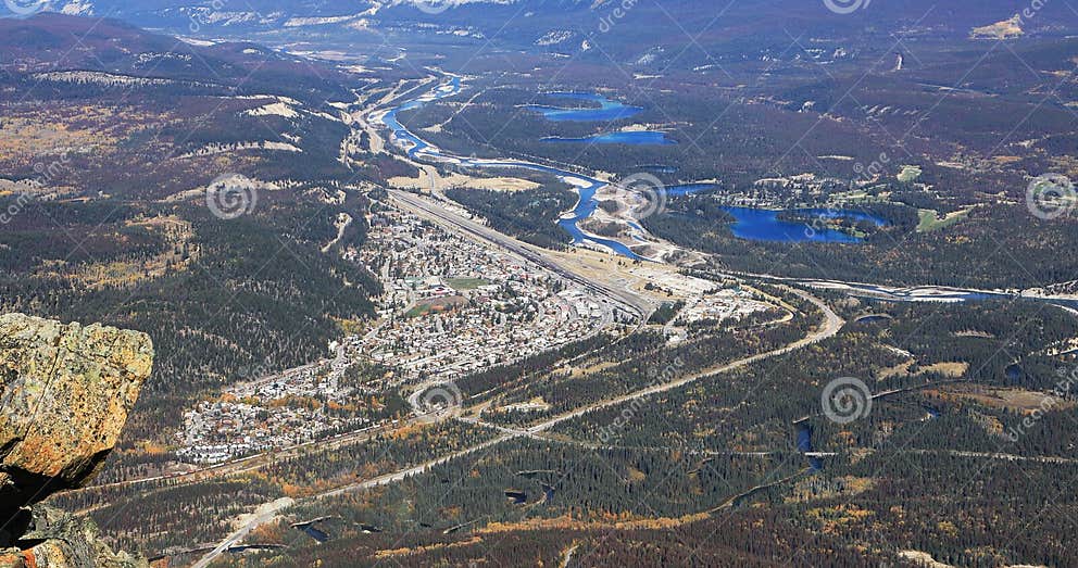 Aerial View of Jasper in Canada Stock Image - Image of blue, jasper ...