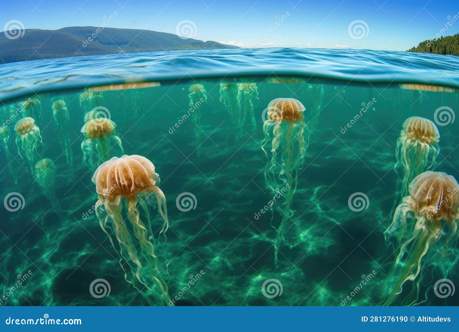 Aerial View of Jellyfish Migration in Crystal Clear Ocean Stock ...