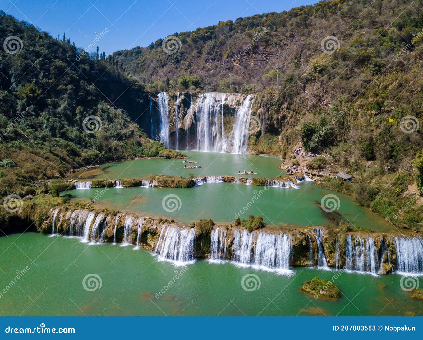 Top View Of Jiulong Waterfalls Nine Dragon Waterfalls With Blue Sky ...