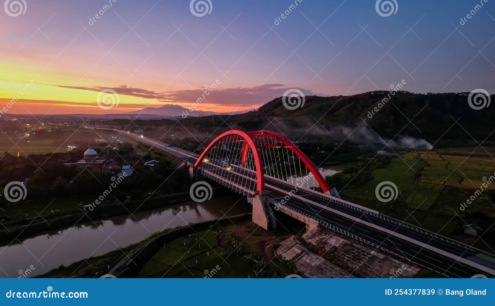 Aerial View of the Kalikuto Bridge, an Iconic Red Bridge at Trans Java ...