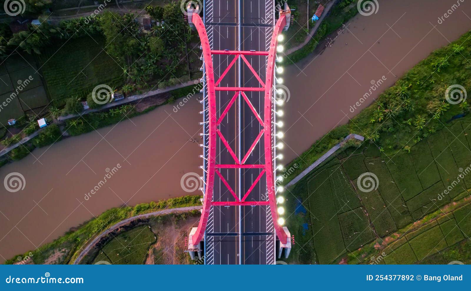 Aerial View of the Kalikuto Bridge, an Iconic Red Bridge at Trans Java ...