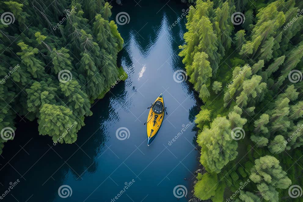 Aerial view of a kayak stock illustration. Illustration of rural ...