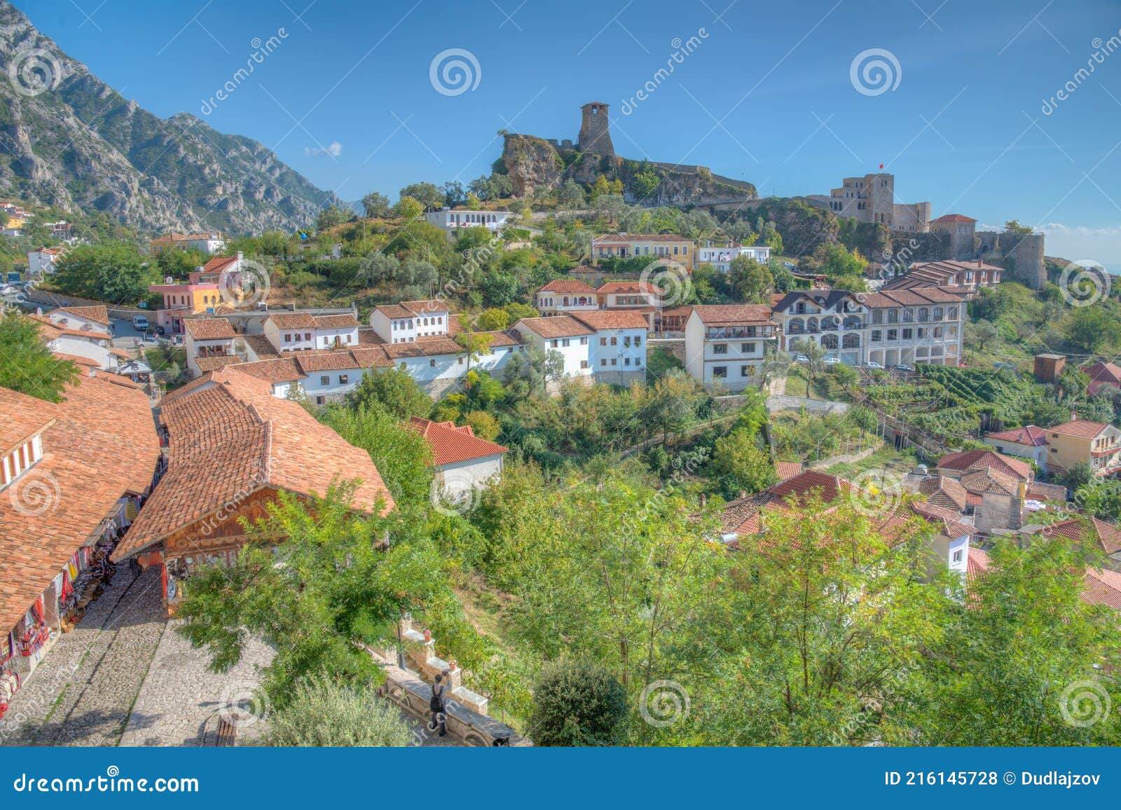 Aerial View of Kruja Castle and Bazaar, Albania Stock Photo - Image of ...