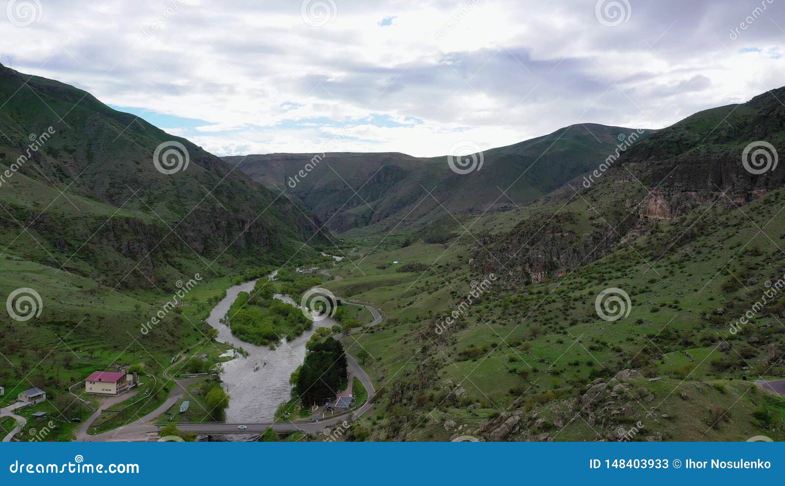 Aerial View of the Kura River Flowing among the Mountains Stock Image ...