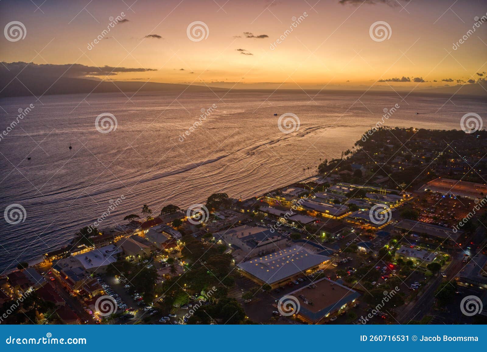 Aerial View of Lahaina, Hawaii at Dusk Stock Image - Image of ocean ...