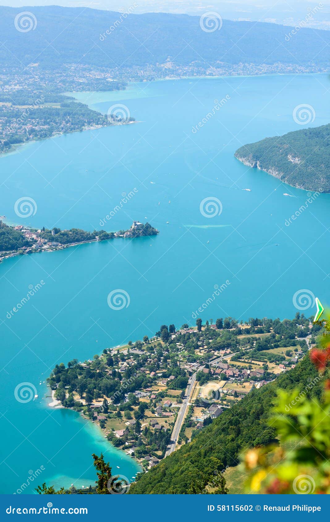 Aerial view of Lake Annecy stock photo. Image of nature - 58115602
