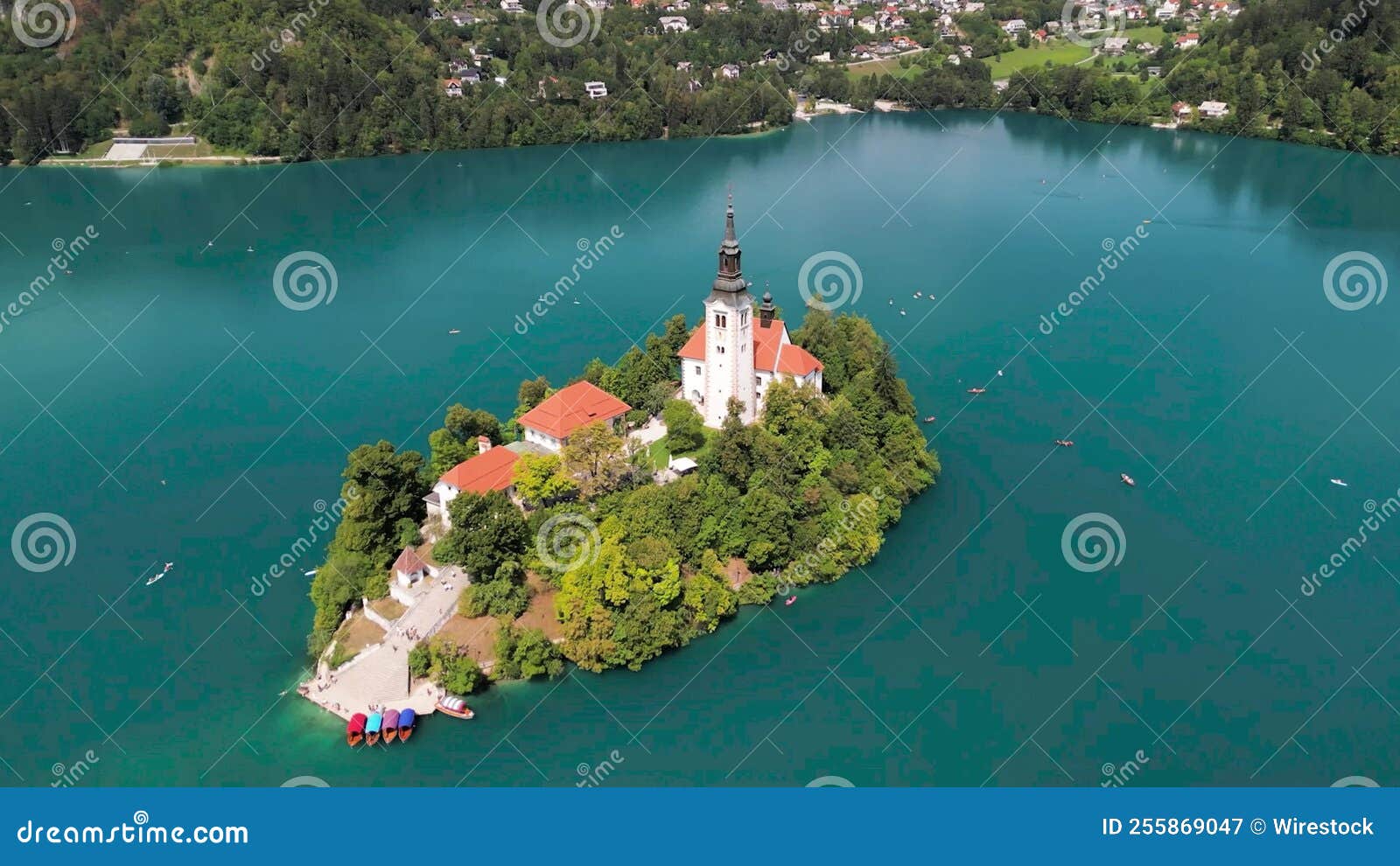 Aerial View of the Lake Bled in Slovenia Stock Video - Video of town ...