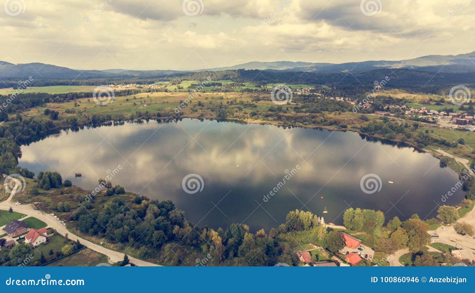 Aerial view of a lake. stock photo. Image of flying - 100860946