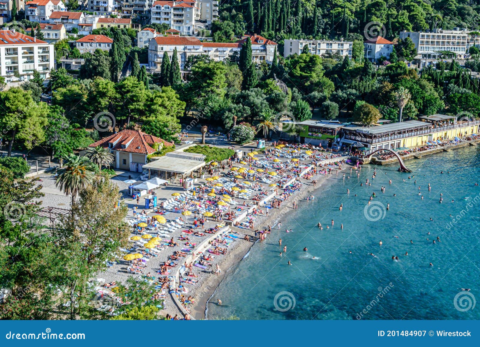 Aerial view of Lapad beach stock image. Image of lapad - 201484907