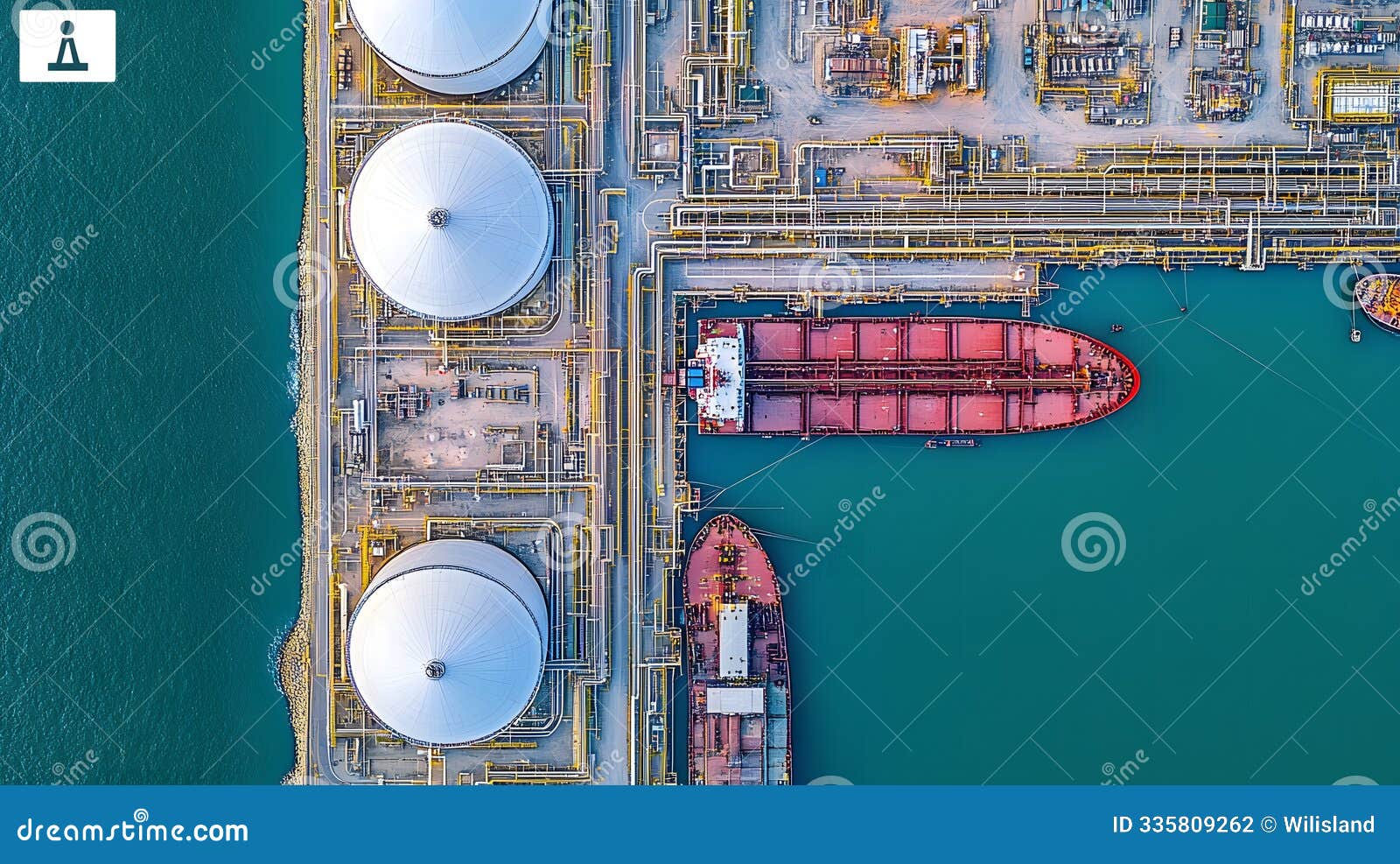 Aerial View of a Large Cargo Ship Docked at a Petroleum Refinery. Stock ...