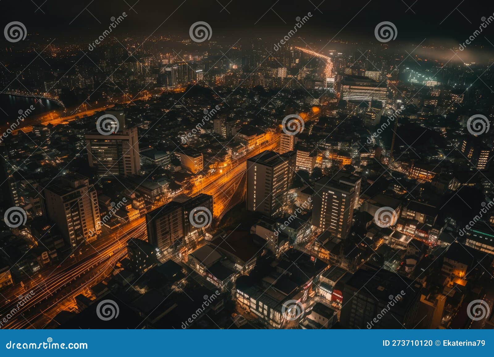 An Aerial View of a Large City at Night. Created with Generative AI ...